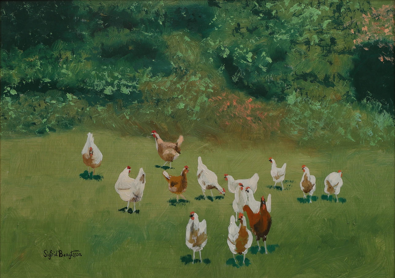 SIGFRID BENGTSSON. Oil on panel, “Hens”, signed. Art - Paintings ...