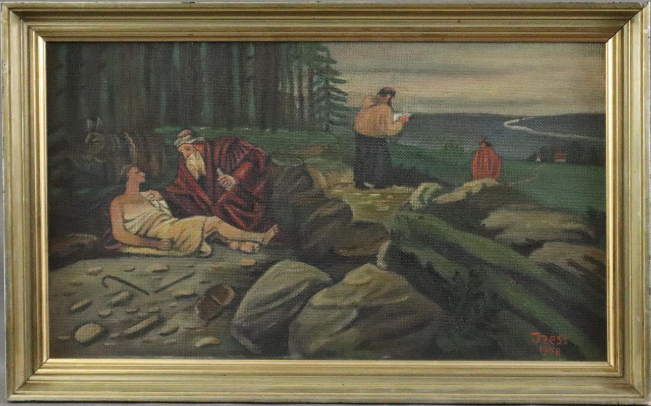 HESS (TÄTIG MITTE 20.JH.) -. Den barmhärtige samariten, 1958, olja på ...