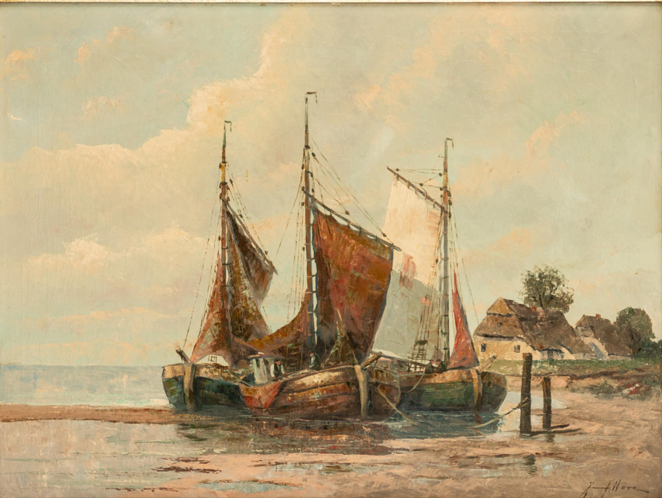 JOSEF HORA (1895- CA.1970). fishing boats on the beach. Art - Paintings ...