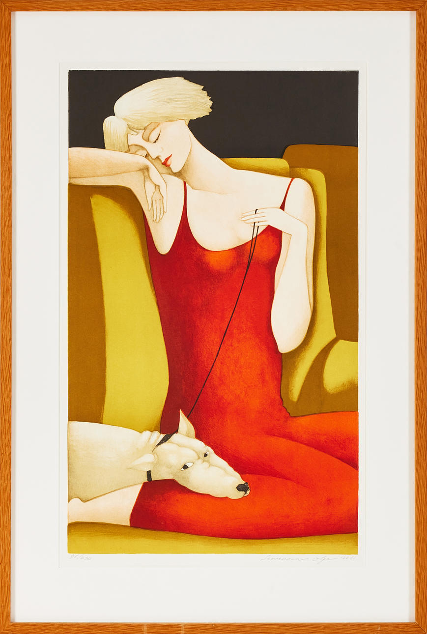 OLGA SEMENOVA. (Russia, born 1953). Sleeping woman with dog, colour ...