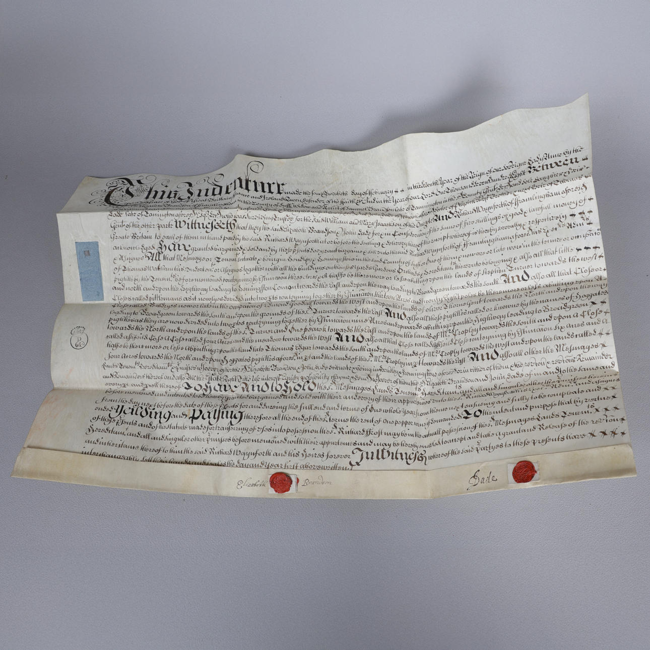 A QUEEN ANNE DATED 1708 MANUSCRIPT INDENTURE, FRAMLINGHAM, SUFFOLK ...