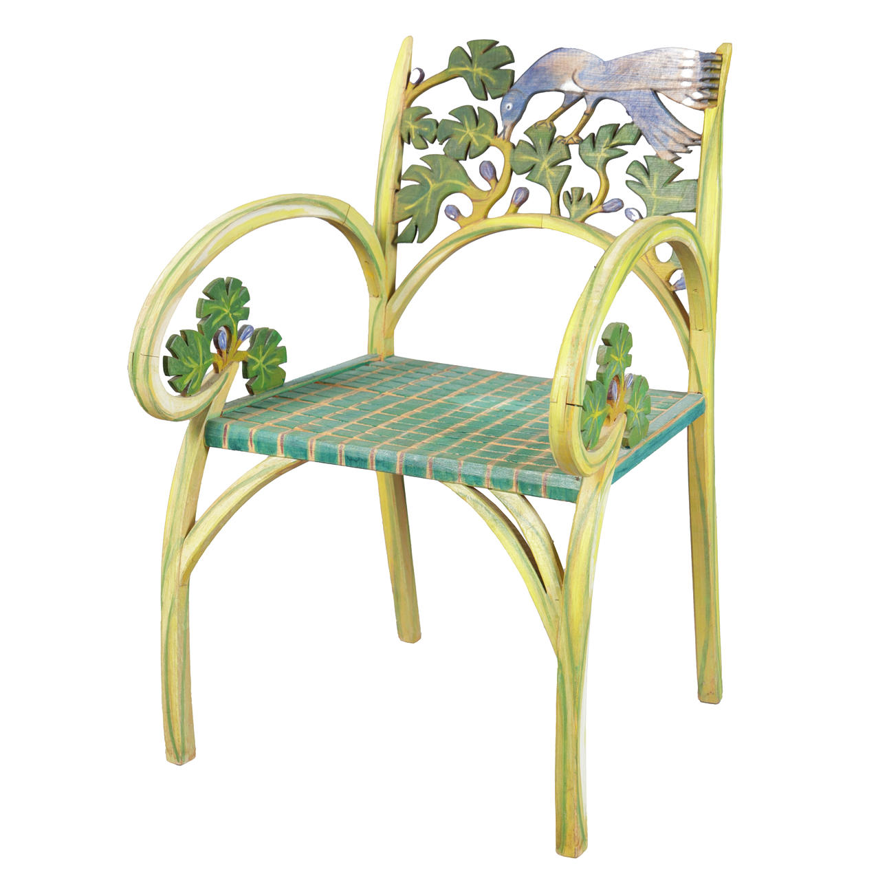 GERARD RIGOT (FRENCH BORN 1929) A PAINTED BEECH BLUE BIRD CHAIR ...