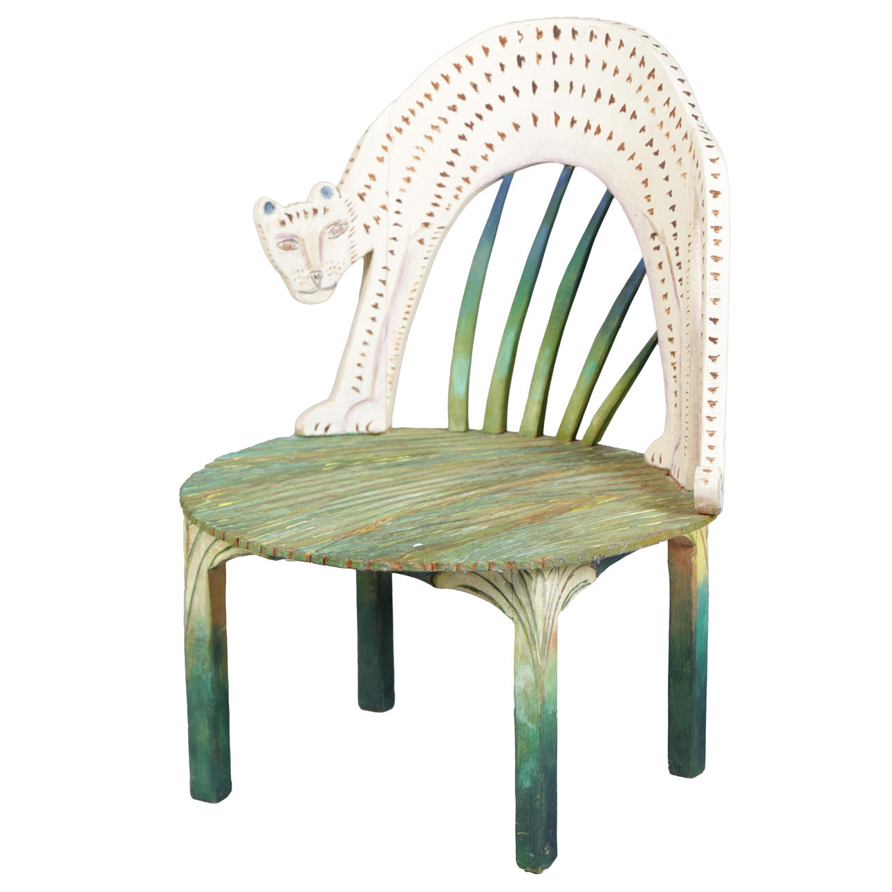 GERARD RIGOT (FRENCH BORN 1929) A PAINTED BEECH LEOPARD CHAIR ...