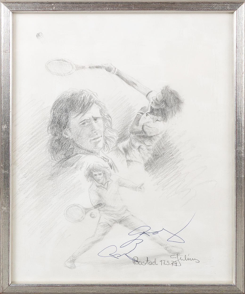 Autogramm, Davis Cup, Båstad 1975. Björn Borg. Zeichnung von Carl ...