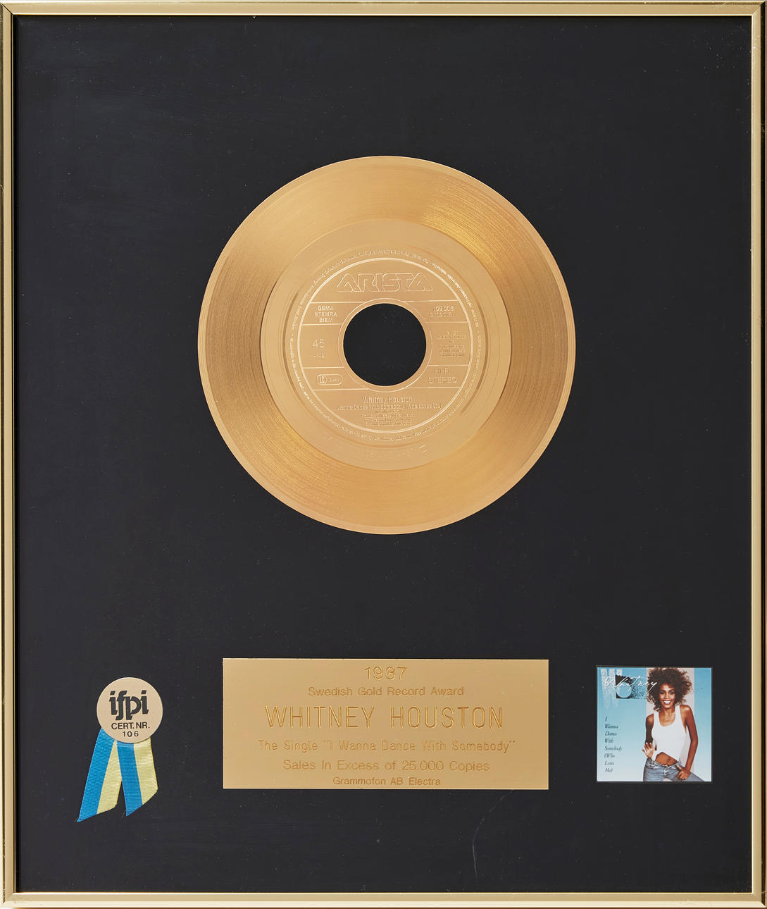 WHITNEY HOUSTON, guldskiva 7" The Single "I Wanna Dance With Somebody ...
