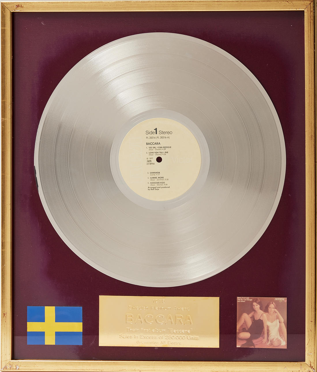 BACCARA, platinaskiva Their First Album "Baccara", 1978. Samlarföremål ...