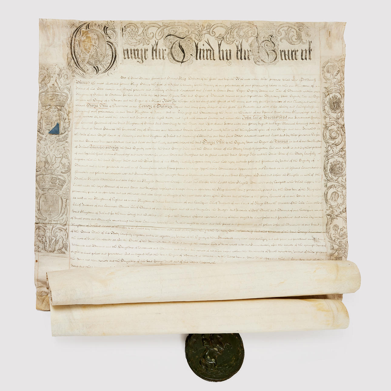 GEORGE III. LETTERS PATENT FOR GEORGE SHEE AS BARONET OF IRELAND 1794 ...