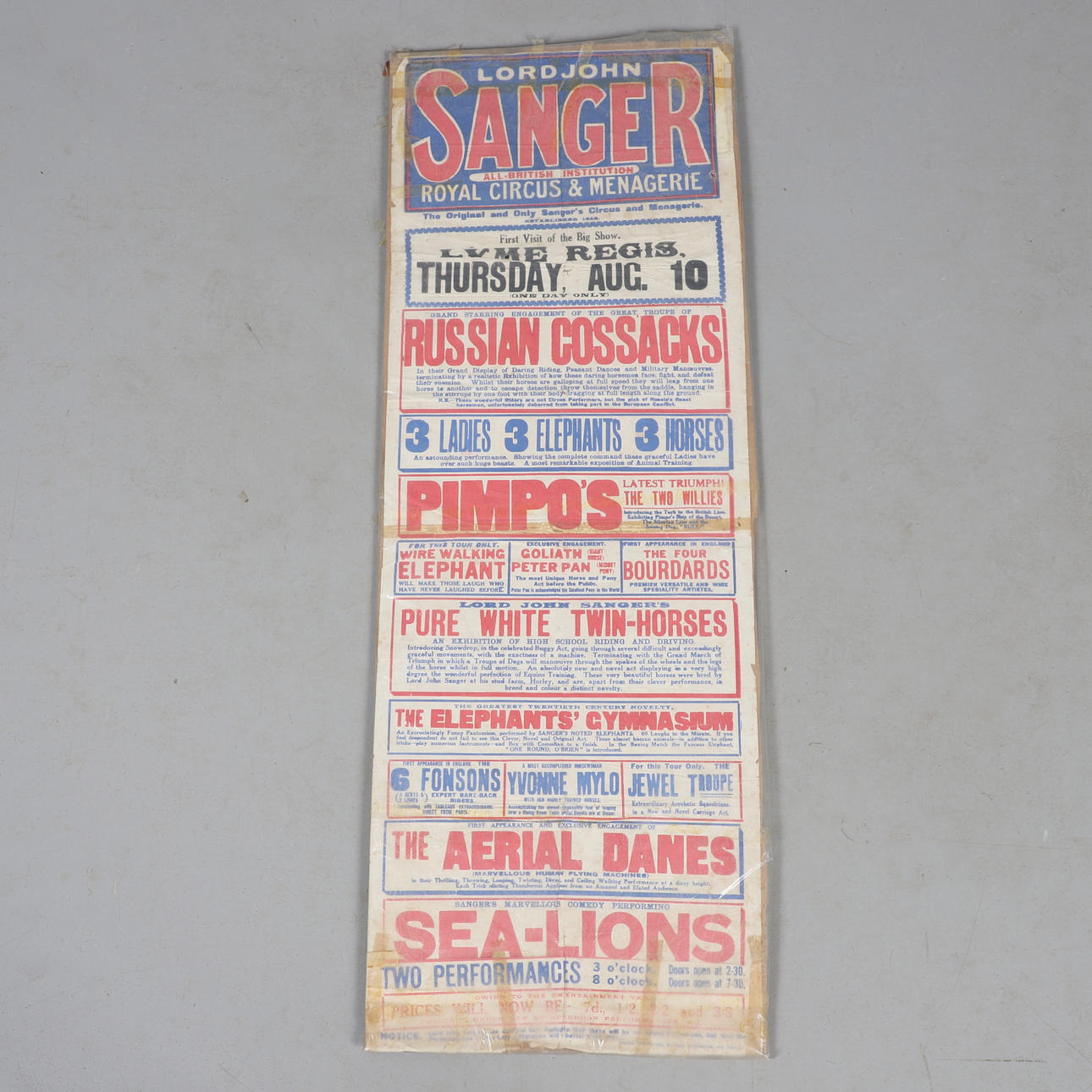 VINTAGE CIRCUS POSTER - LORD JOHN SANGER. Art - Other - Auctionet