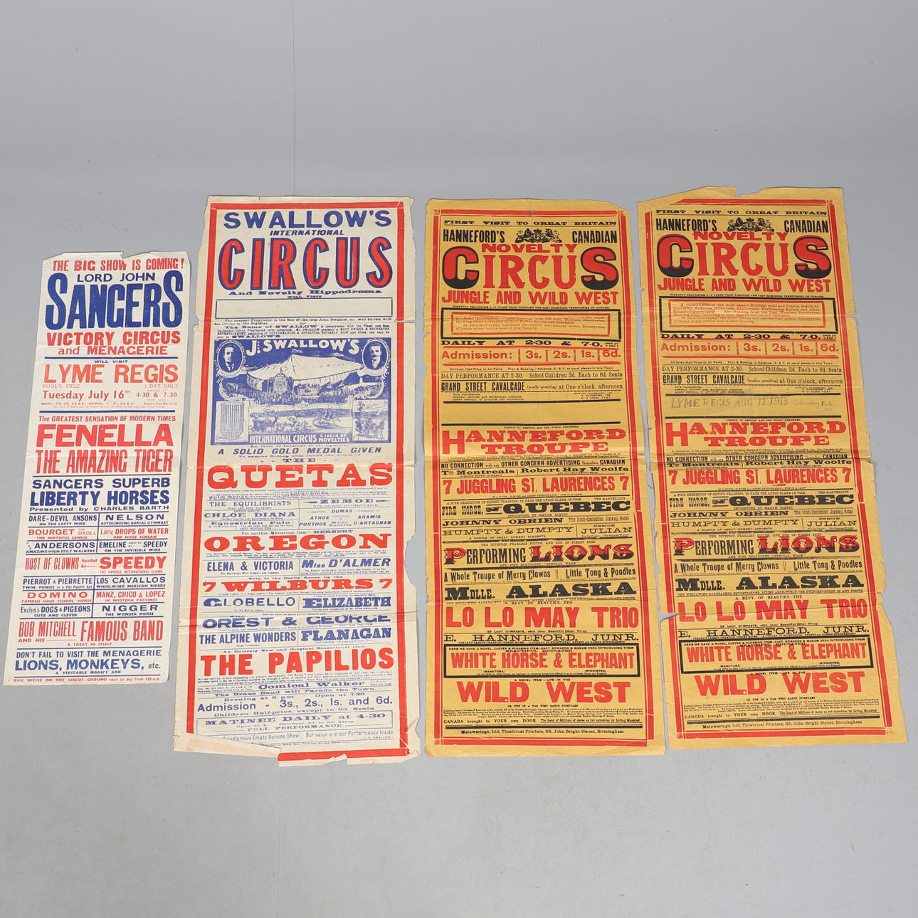 VINTAGE CIRCUS POSTERS INCLUDING HANNEFORD'S CANADIAN CIRCUS. Art ...
