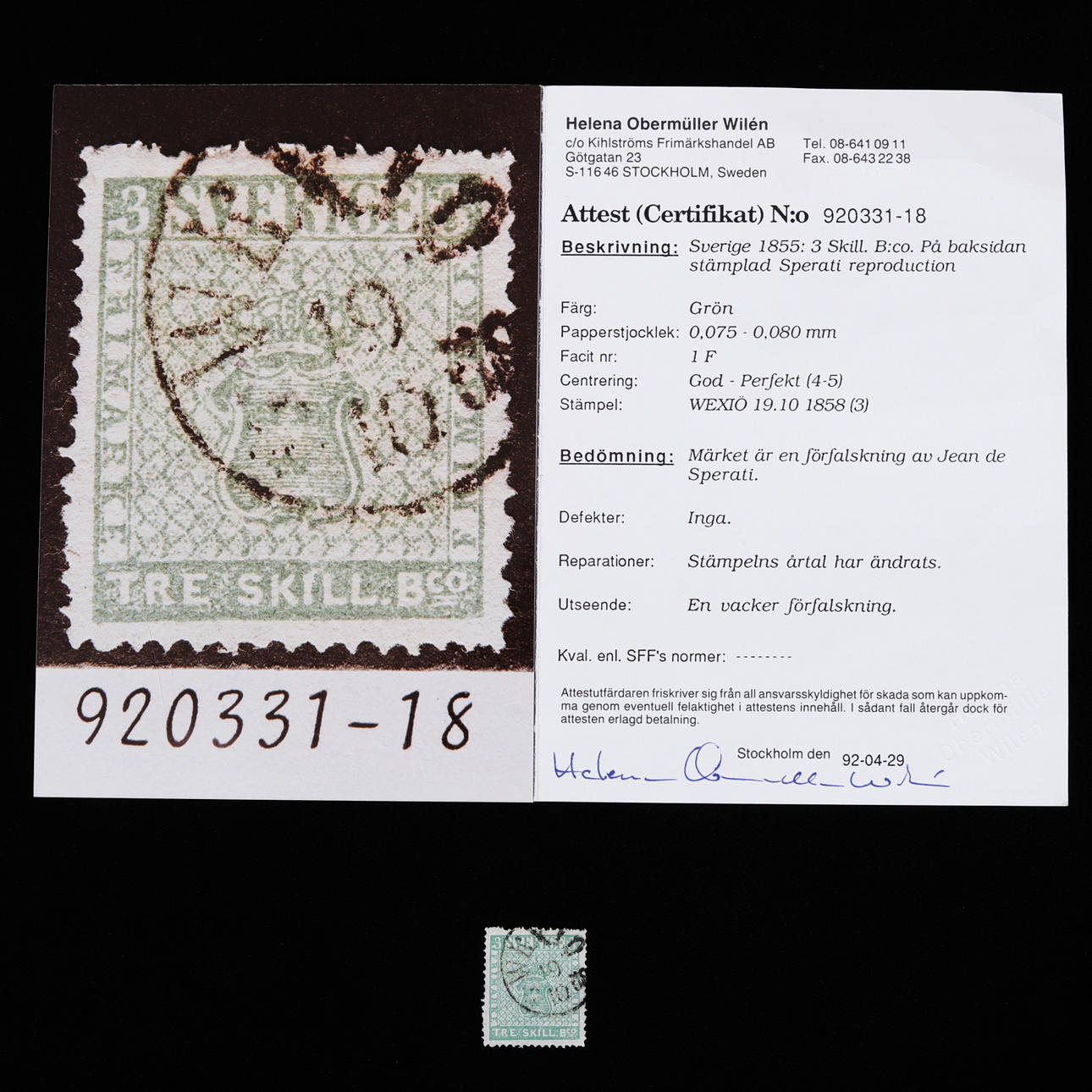3 SKILLING BANCO, Växjöstämplad, Jean de Sperati, 1858. Mynt, Medaljer ...