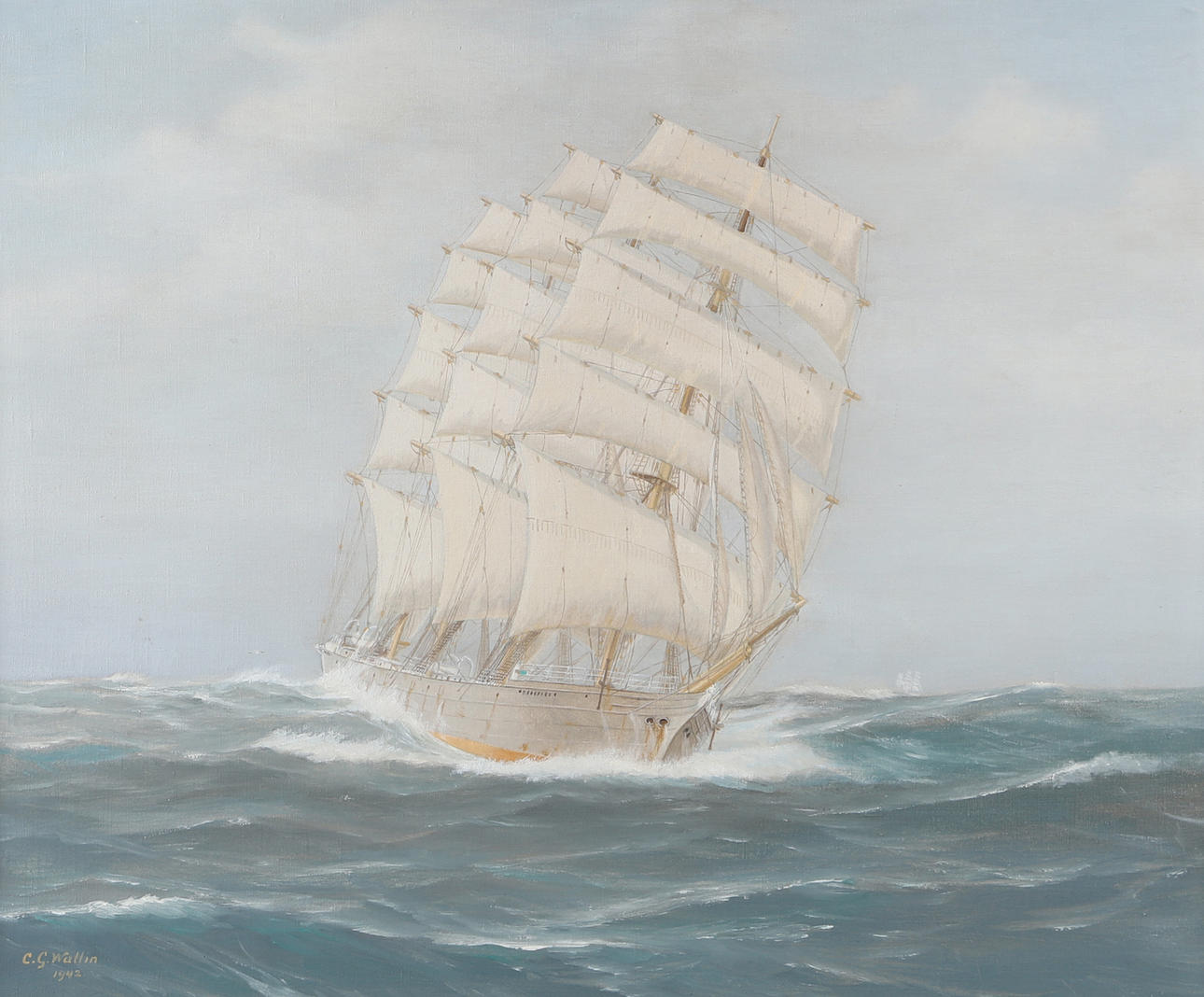 CARL GEORG WALLIN. Fullriggaren Beatrice, olja på duk, signerad C. G ...