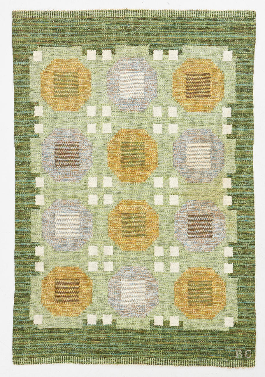 RAKEL CALLANDER. Carpet, wicker, geometric decor in green, gray and ...