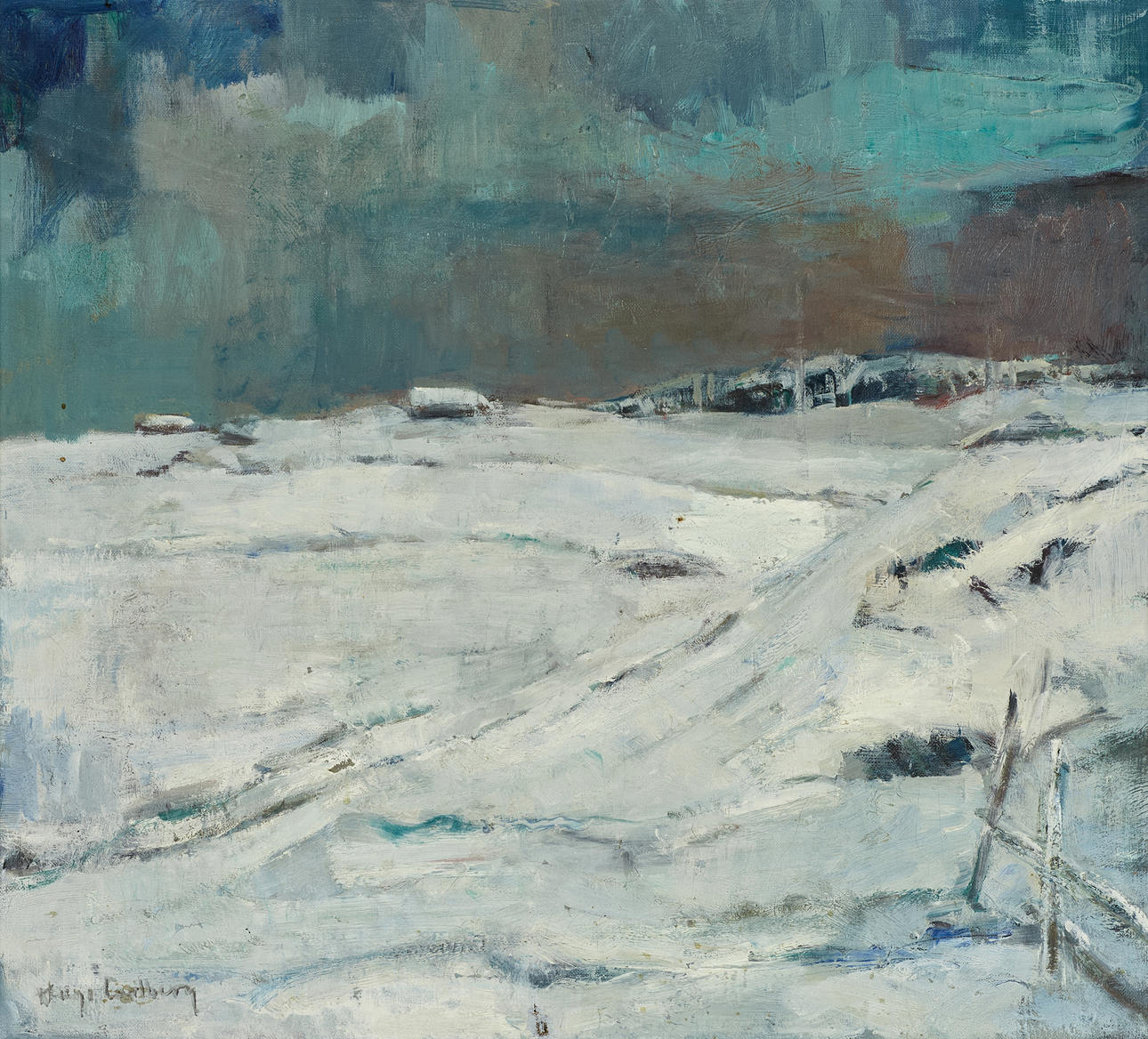 HUGO CARLBERG (1880-1943): Nyfallen snö Vrigstad 1930, signerad Hugo ...