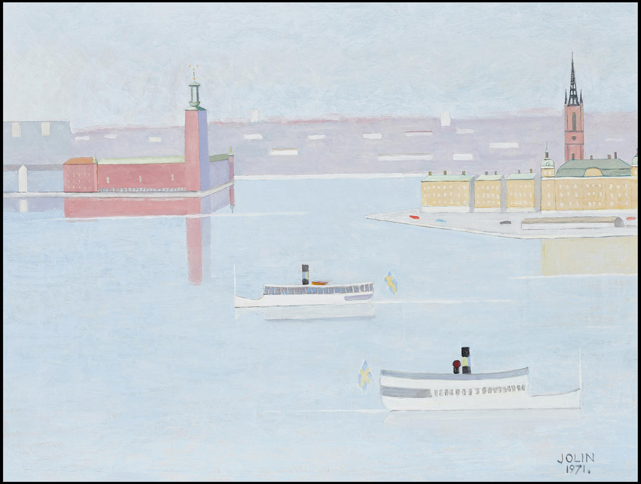 EINAR JOLIN (1890-1976), Ångbåtar på Riddarfjärden, signerad och daterad 1971, olja på duk ...