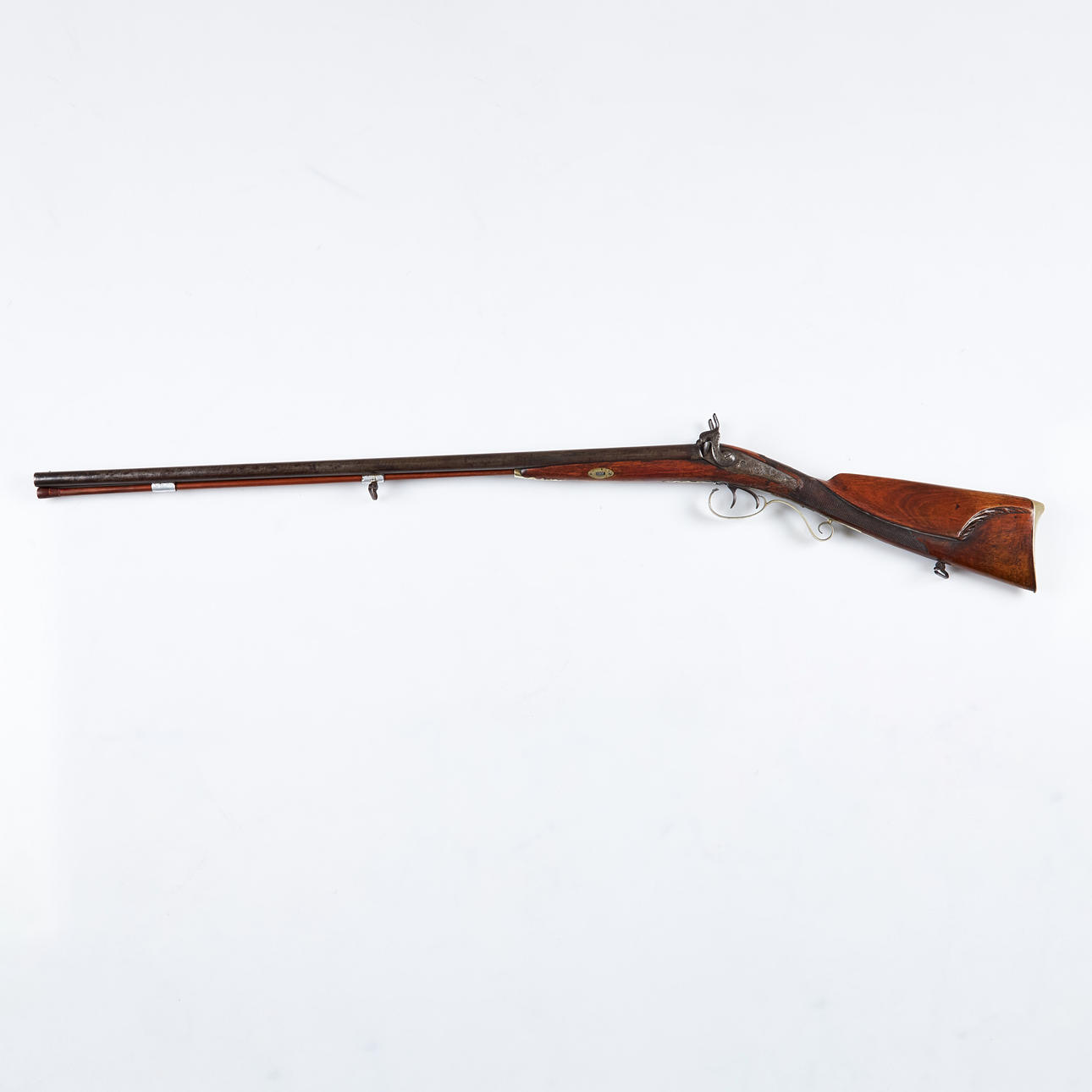 PERCUSSION LOCK RIFLE. 19th century, double-barreled, damask pipes ...
