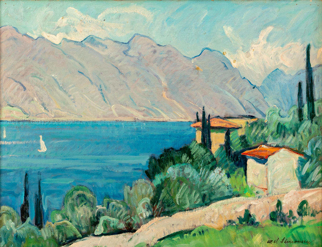 AXEL BJERRE SIMONSEN (1884-1962). Italienische Berglandschaft mit See ...