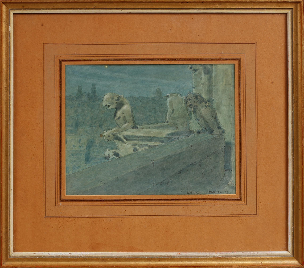 FERDINAND BOBERG. Gargoyles, akvarell, signerad. Konst - Måleri - Auctionet