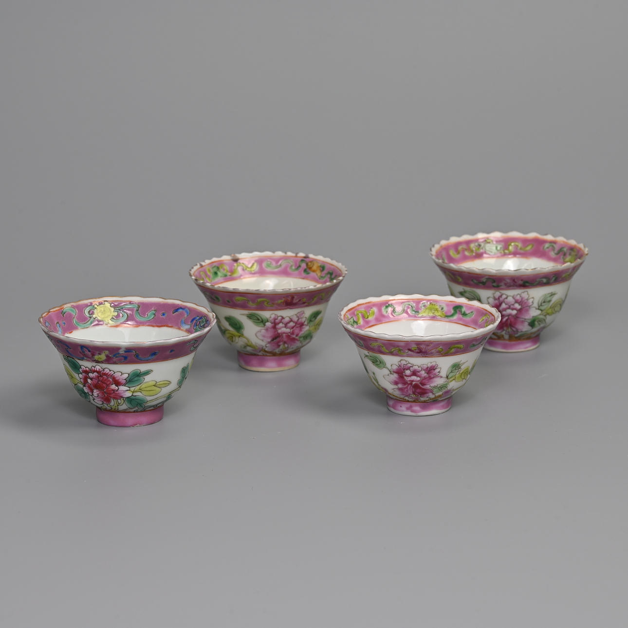 FOUR STRAITS CHINESE NYONYA WARE PORCELAIN CUPS, EARLY 20TH CENTURY ...