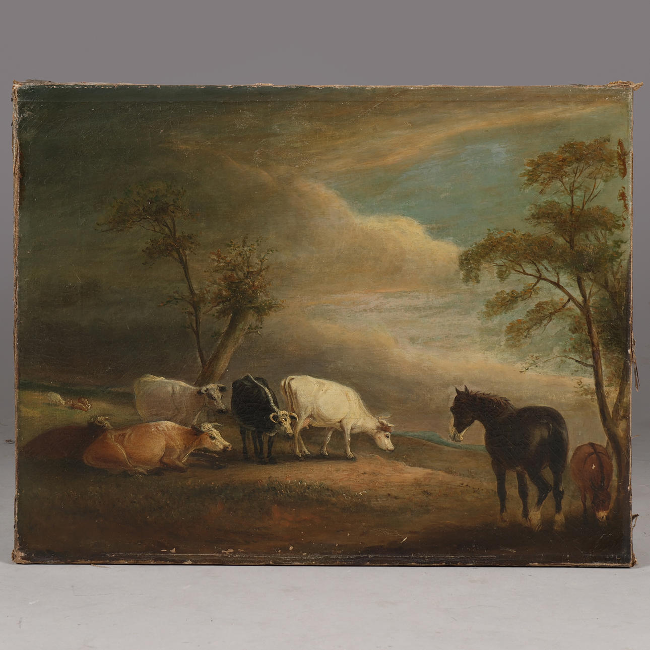 UBEKENDT KUNSTNER. Landscape motif with grazing horses and cows 1800's ...