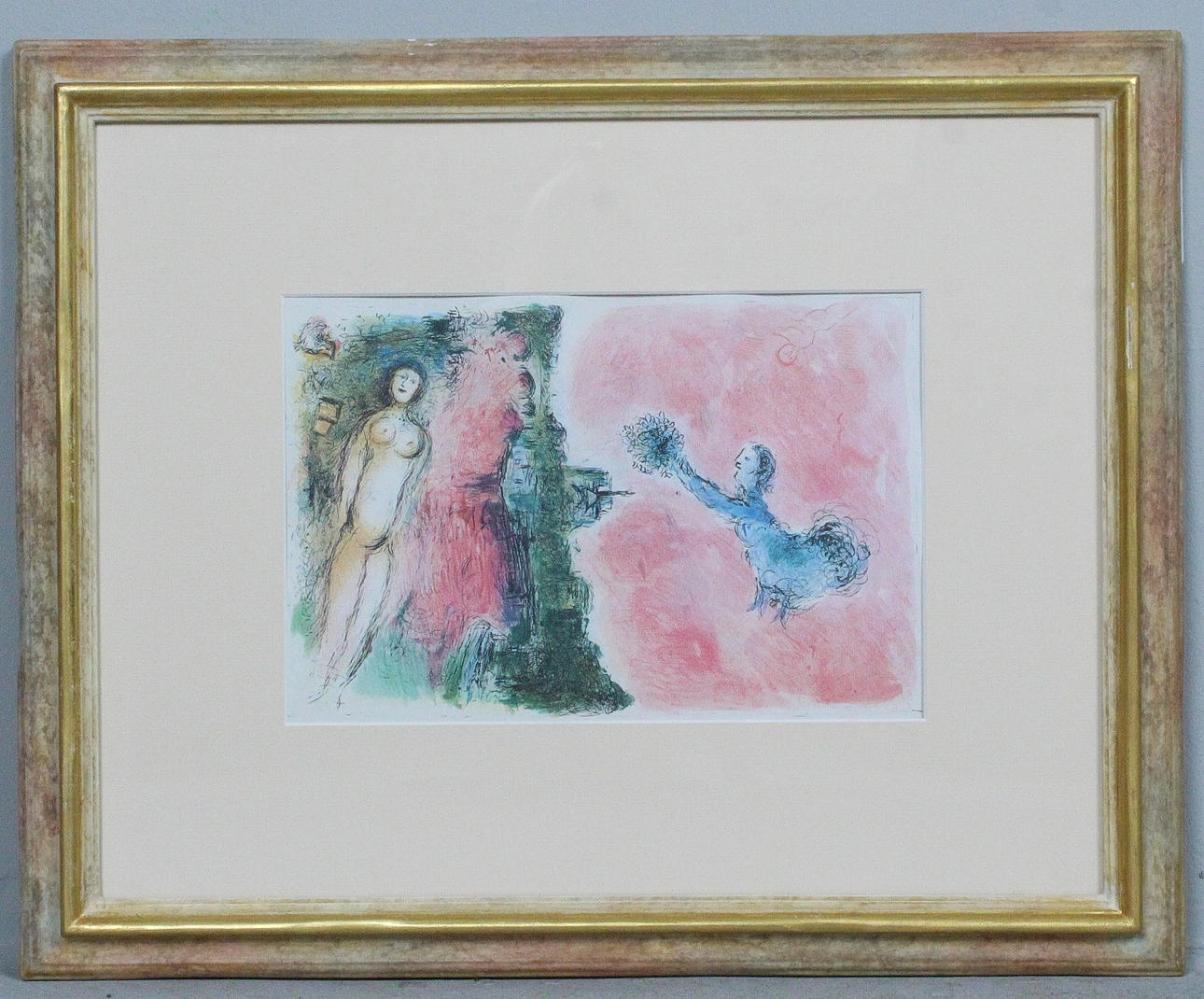 AFTER MARC CHAGALL. Color lithograph, “Female Nude with Bouquet of ...