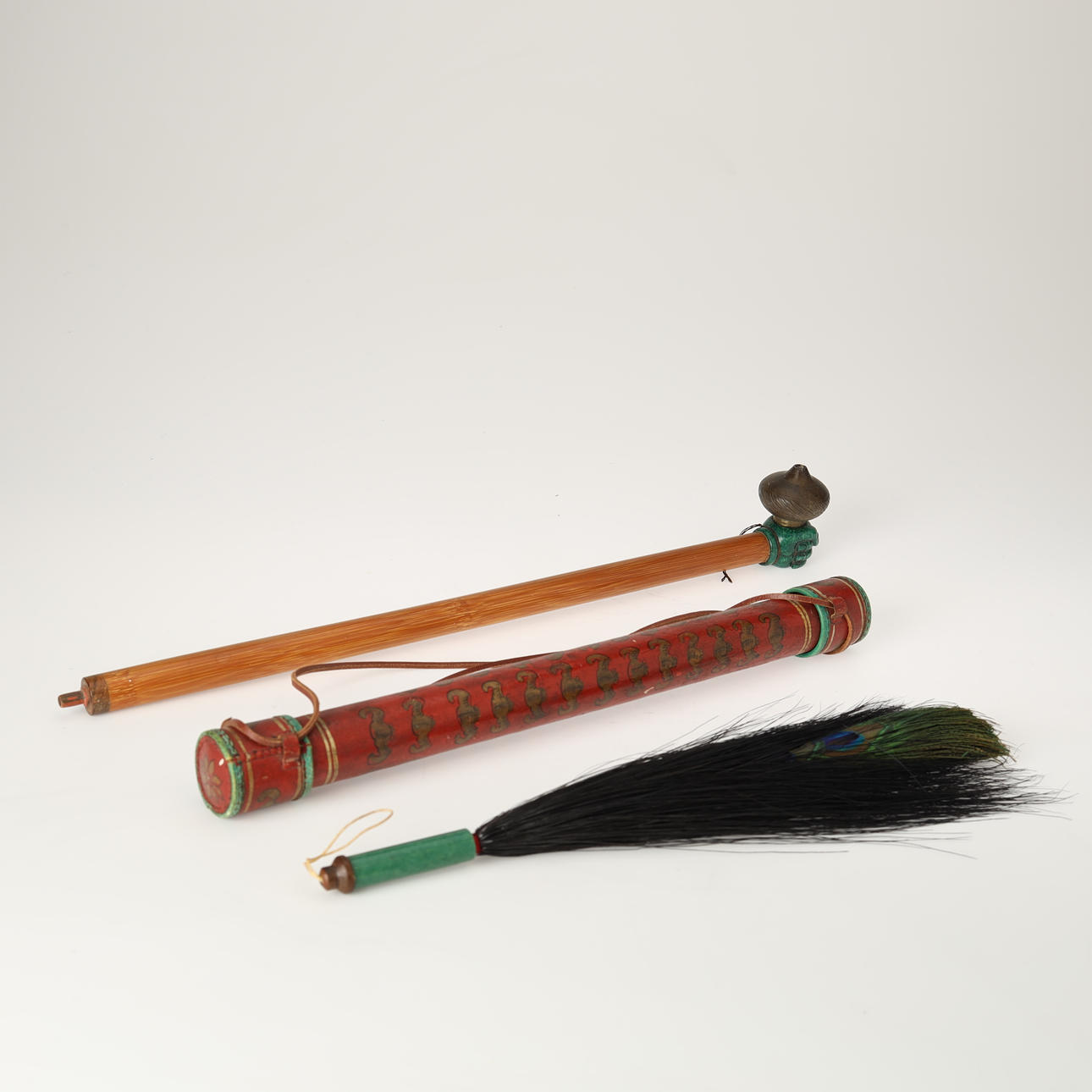 Chinese broom with case and opium pipe with Jade, 1900's (3). Asiatica ...