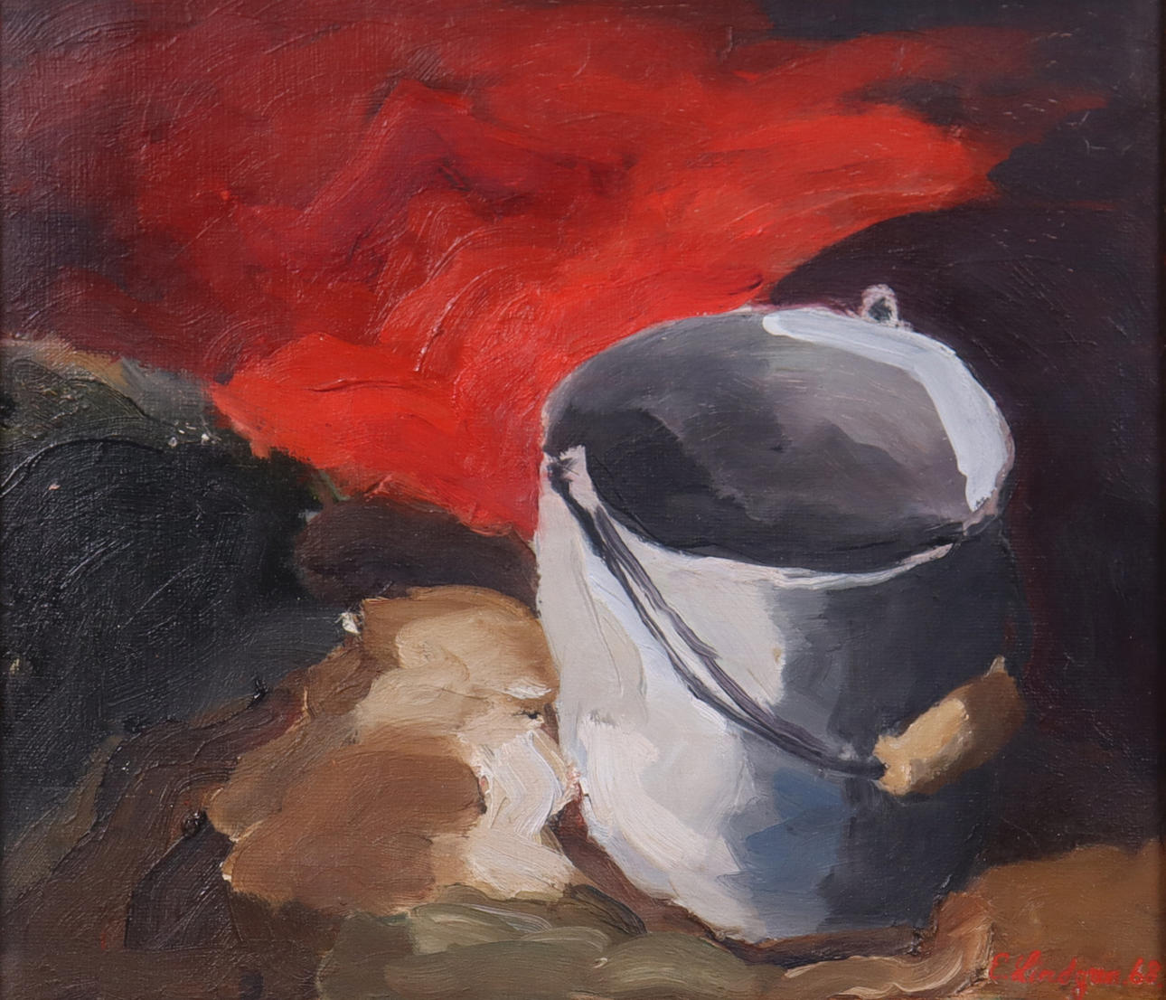 UNIDENTIFIED ARTIST, oil on canvas, still life with bucket. Art ...
