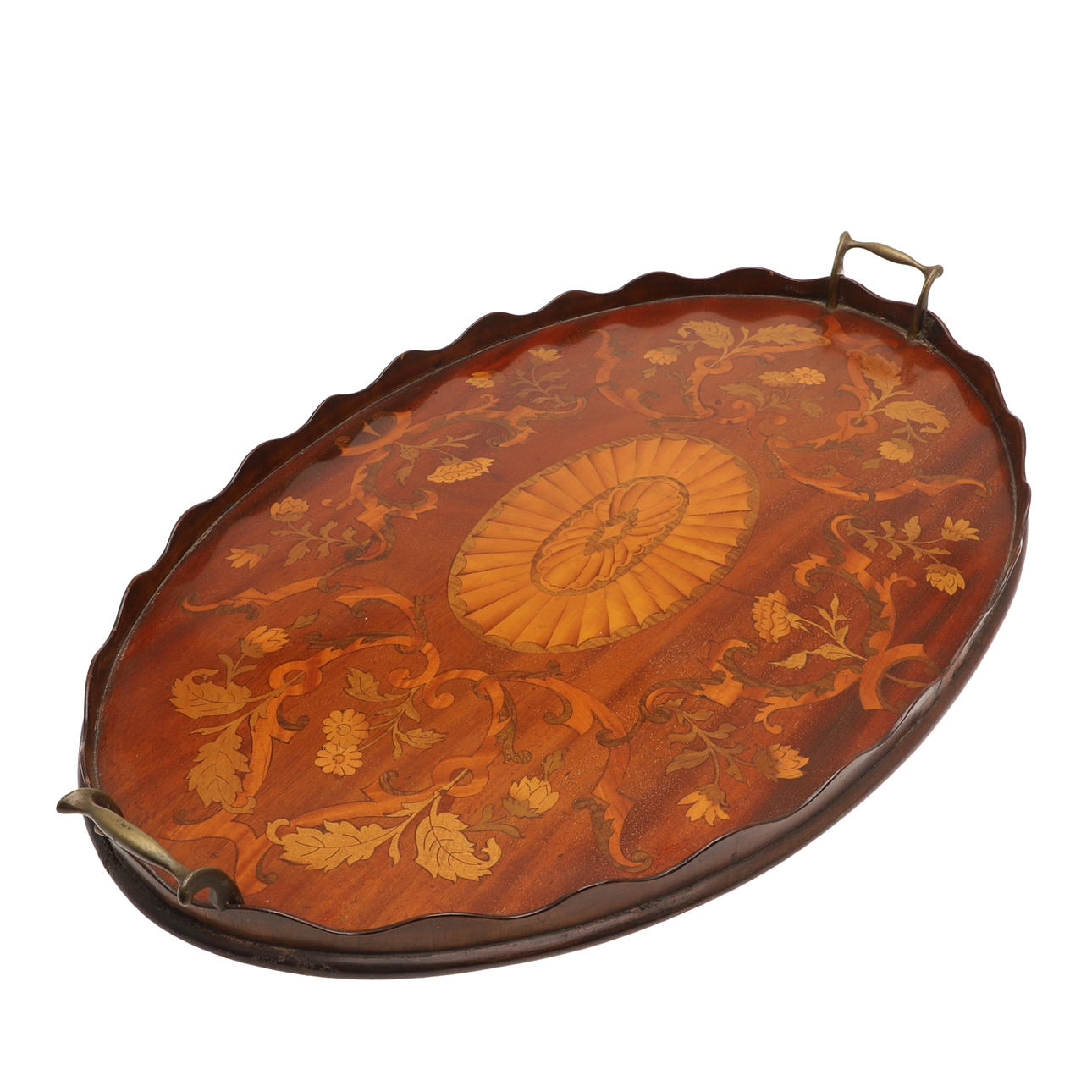 EDWARDIAN MAHOGANY & MARQUETRY INLAID TRAY. Furniture - Other - Auctionet