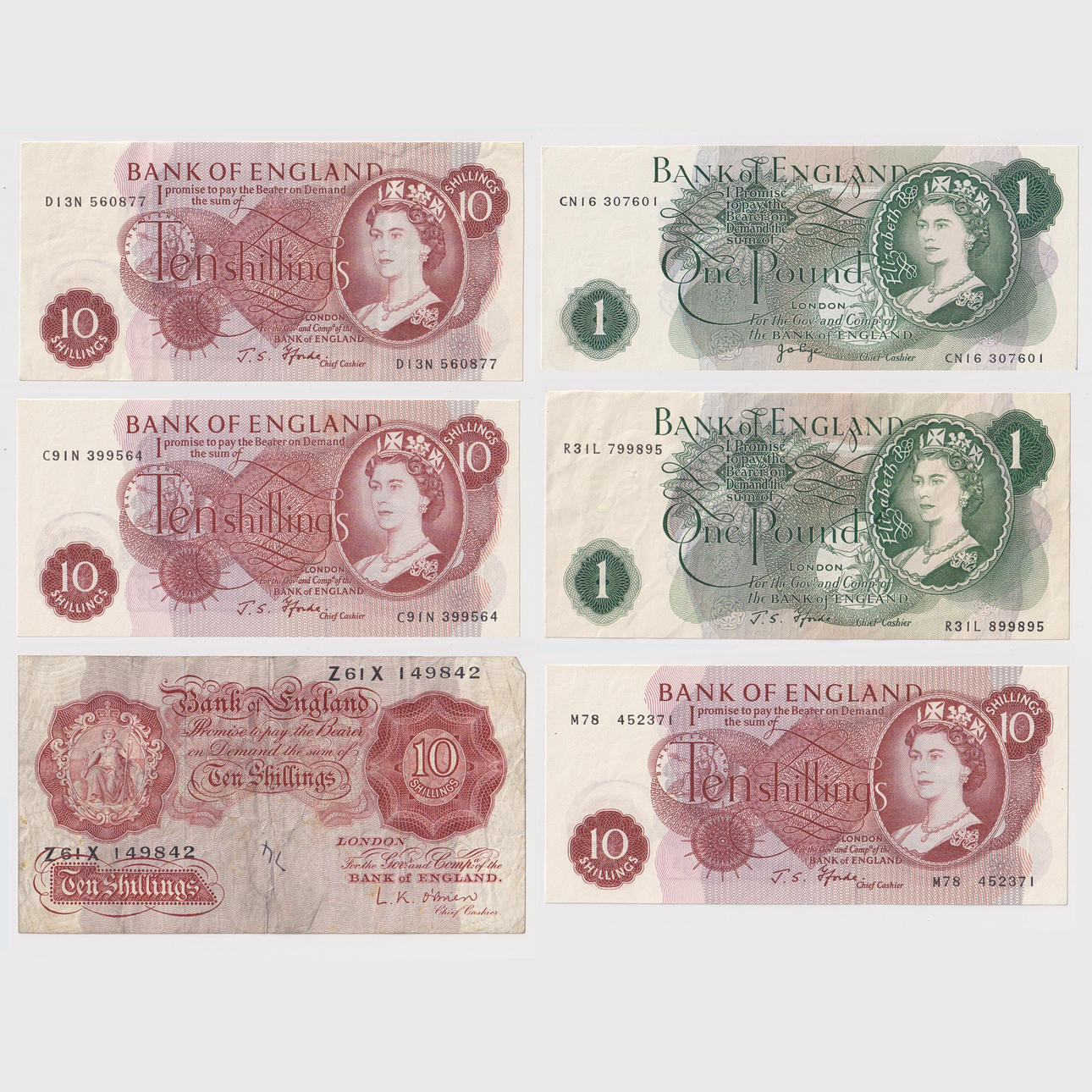 SIX GB BANK NOTES (6). Coins, Medals & Stamps - Coins - Auctionet