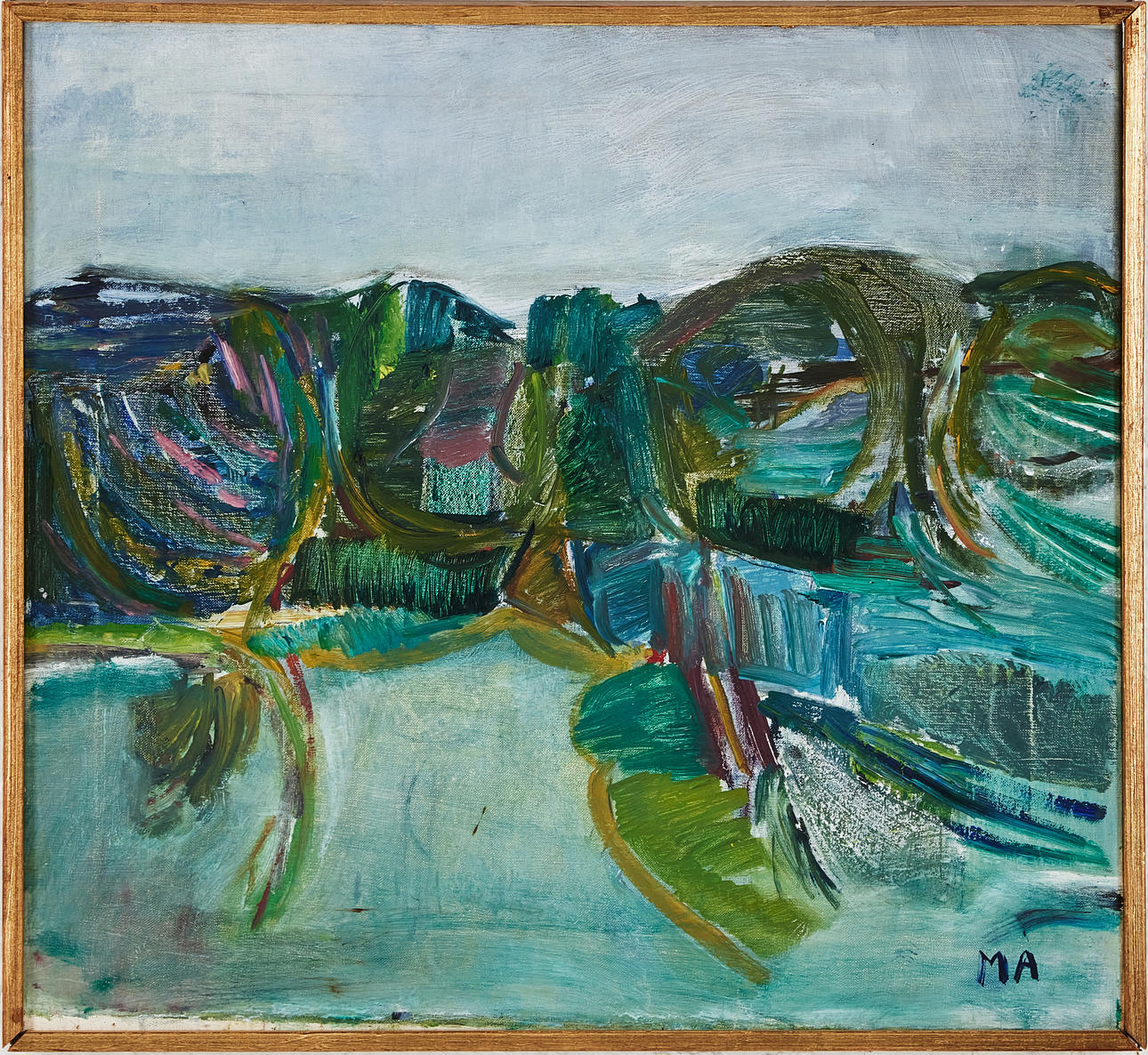 MAJ ARNELL. "Litet landskap Tjörn" oljemålning, monogramsignerad, a ...