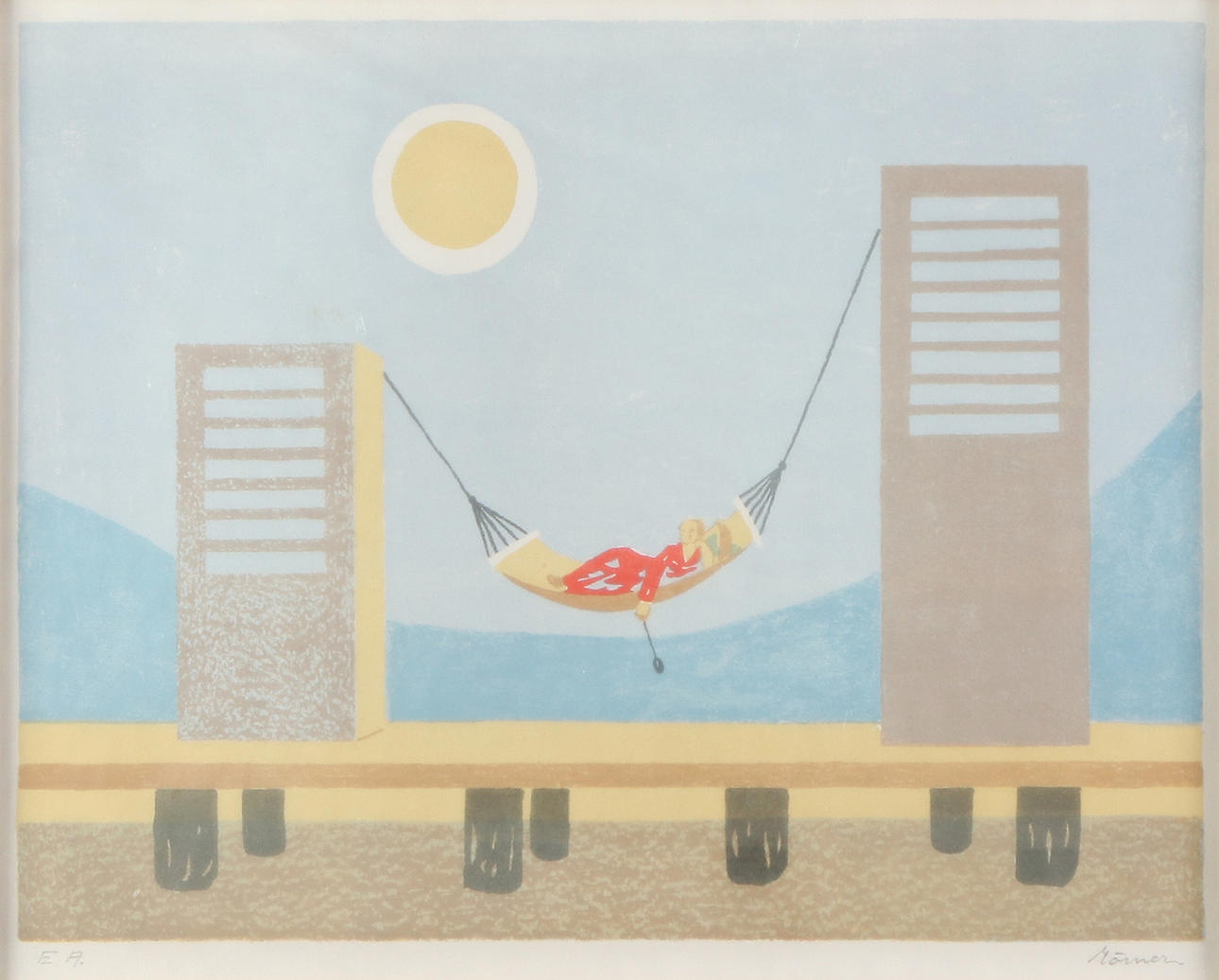 STELLAN MÖRNER. Lithography, EA. Figure in hammock. Signed. Art ...