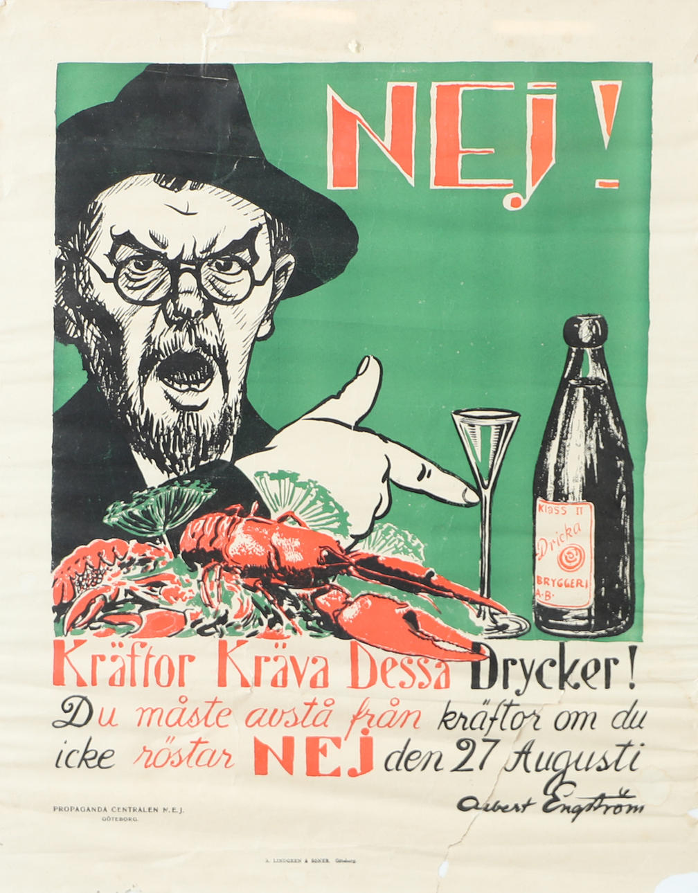 ALBERT ENGSTRÖM. “Crayfish demand these drinks”, poster, A. Lindgren ...