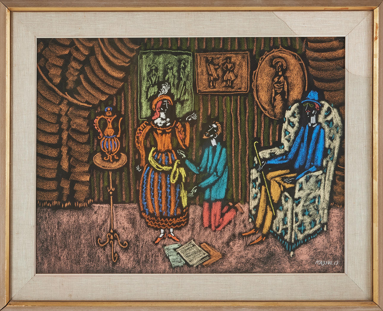 VYTAUTAS KASIULIS. Pastel, figurine scene, signed. Art - Paintings ...