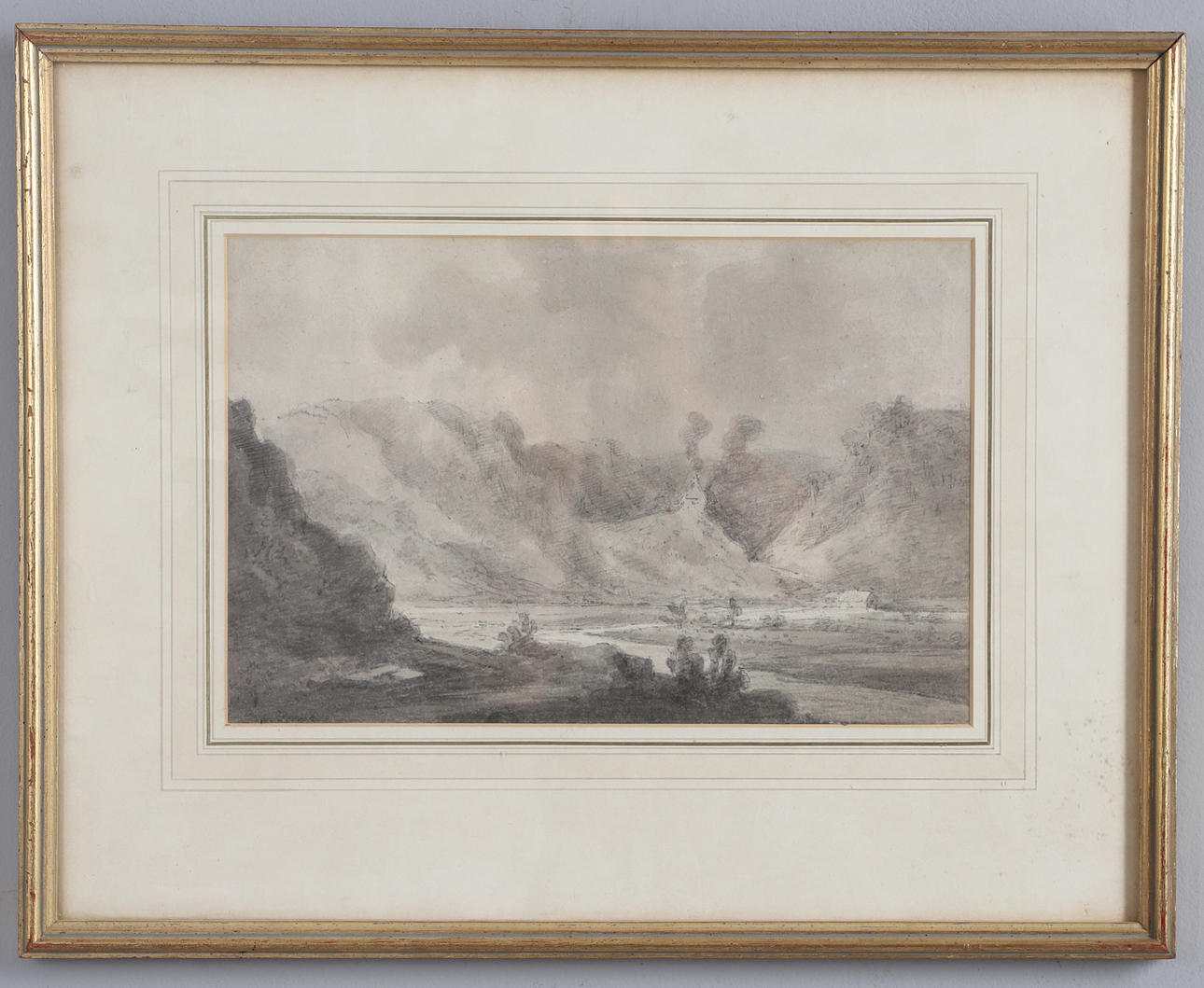 NICHOLAS POCOCK (1740-1821). EXTENSIVE HILLY LANDSCAPE, POSSIBLY LAKE ...