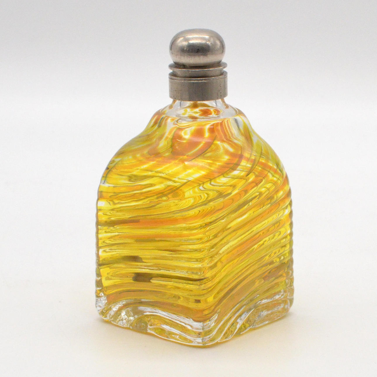 SMALL BOTTLE WITH SCREW CAP, YELLOW-ORANGE, RIBBED SURFACE, GLASS COVER ...