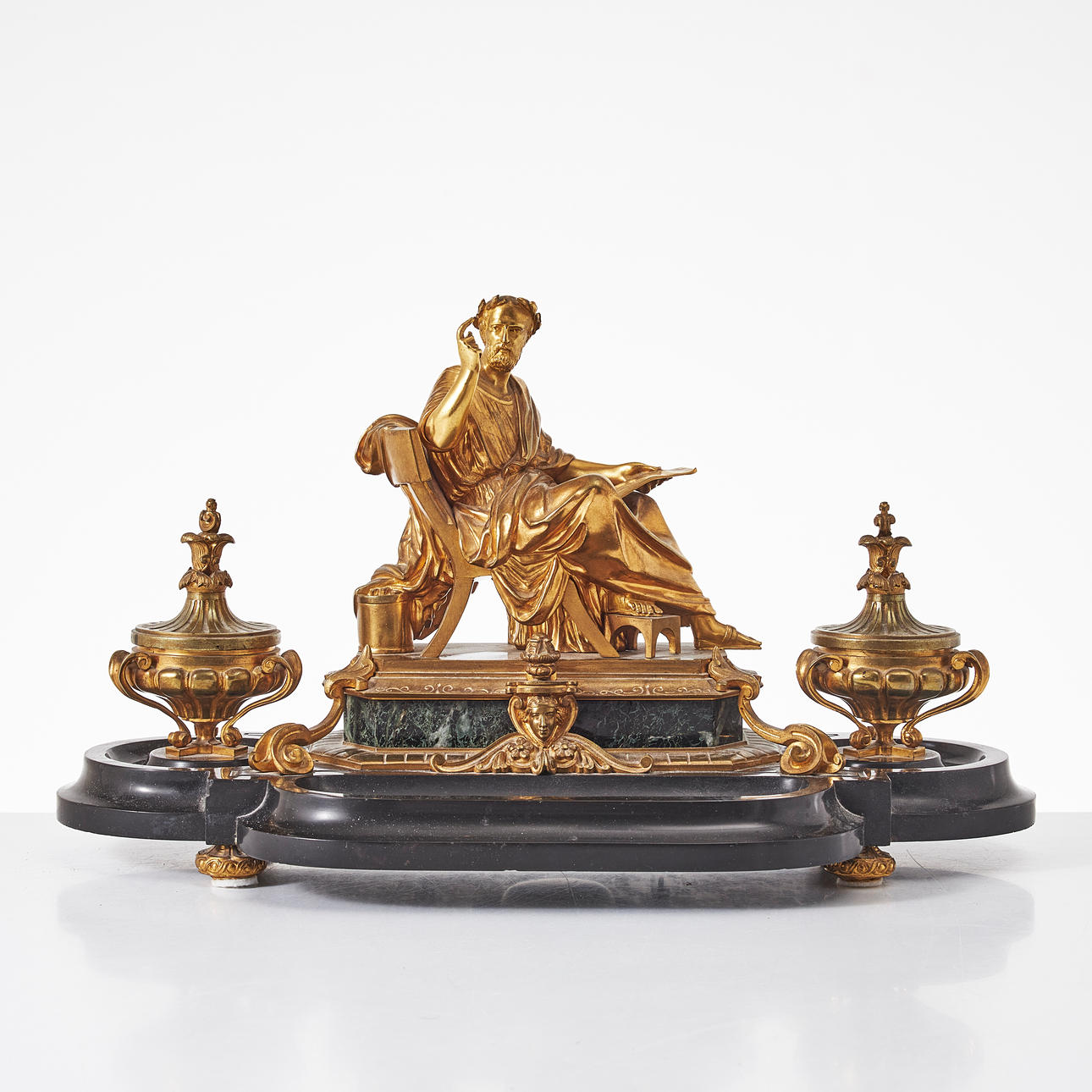 A Neo-Renaissance ink stand, late 19th century, stone and marble base ...