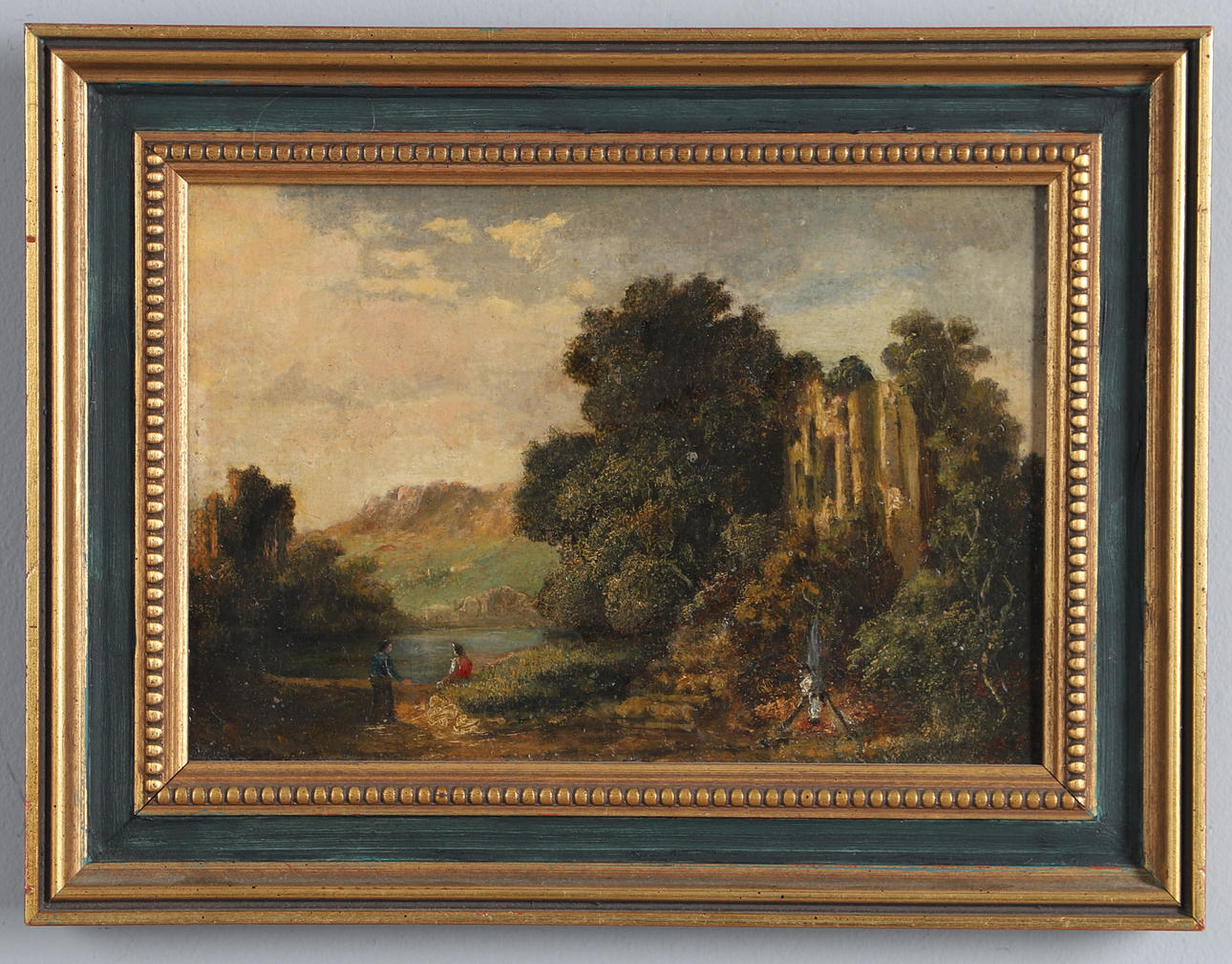 FOLLOWER OF JOHN RATHBONE, 19TH CENTURY. FIGURES BESIDE A LAKE WITH ...