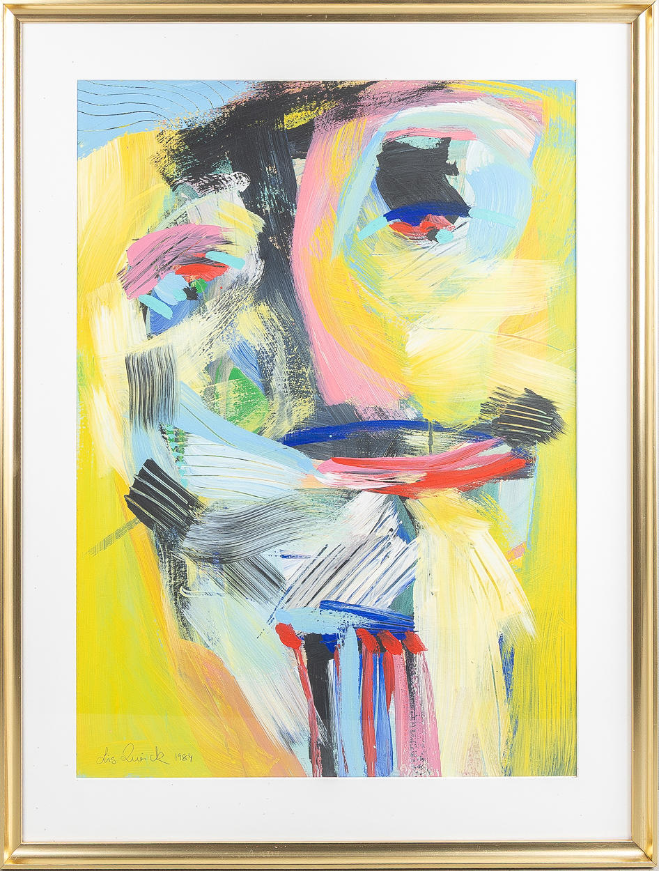 LIS ZWICK. Oil on paper, composition with face, signed and dated 1984 ...