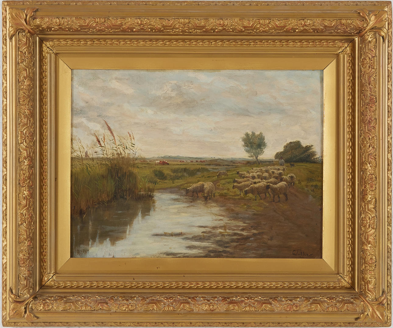 LOUIS-CLÉMENT FALLER (1819-1901). Sheep at the water's edge, signed C ...