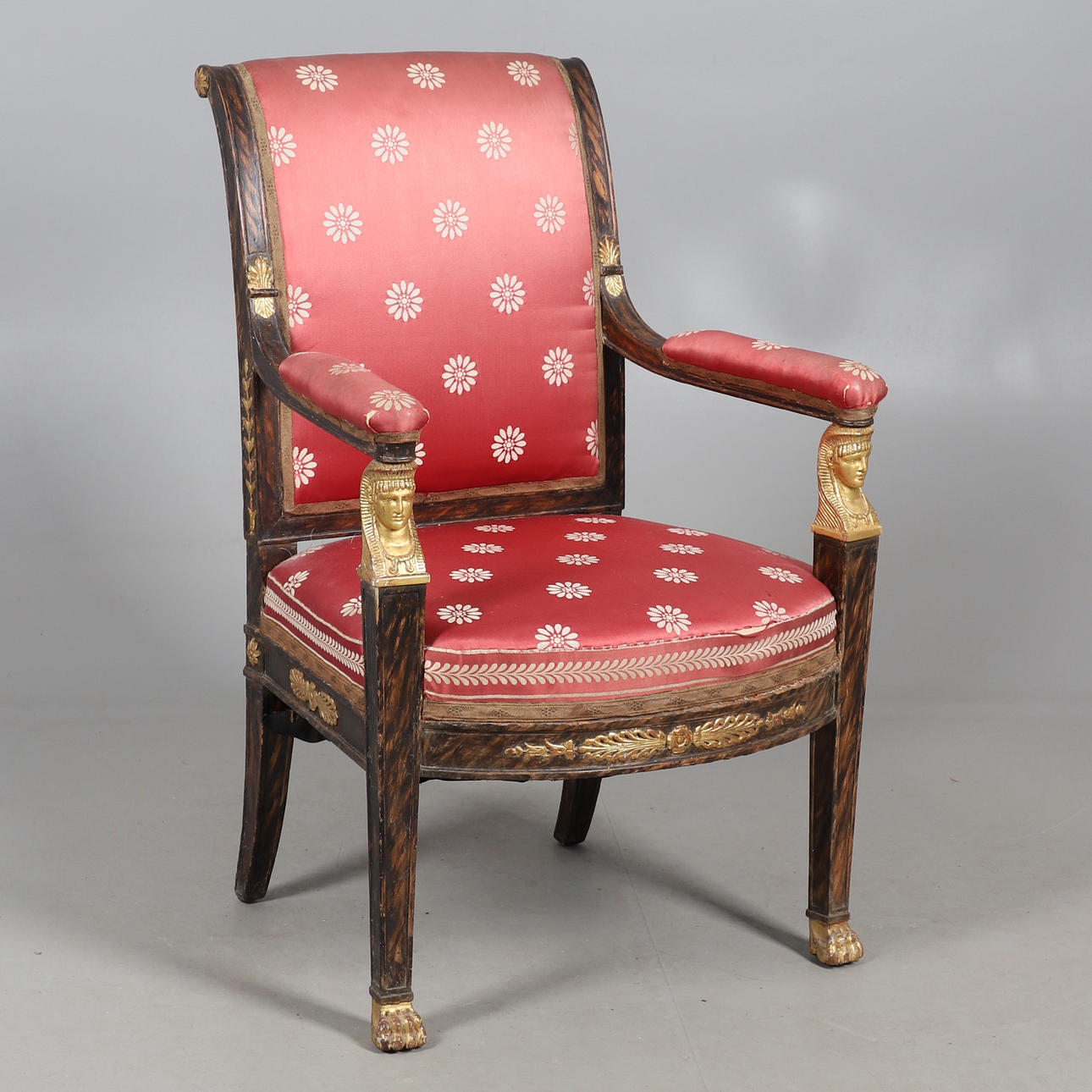 A FRENCH EMPIRE REVIVAL SIMULATED CALAMANDER FAUTEUIL. Furniture ...