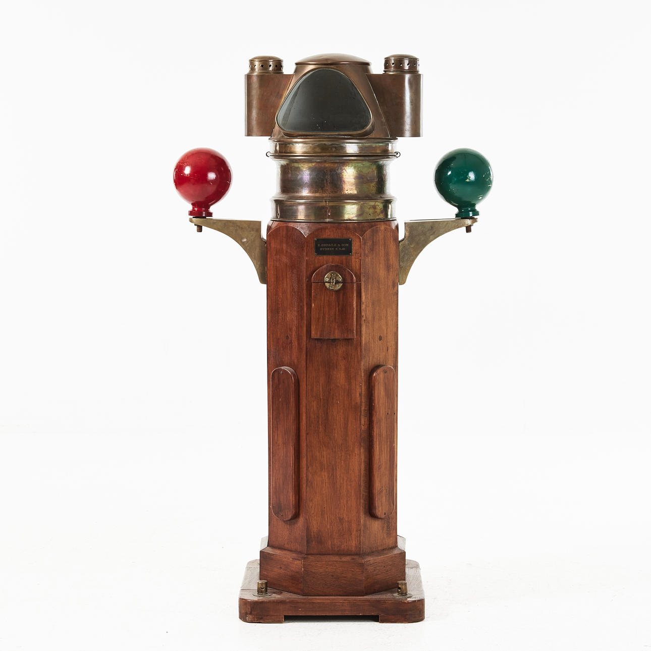 NAKTERHUS, mounted on wooden pedestal, E. Esdaile & Son, Sydney, fitted ...