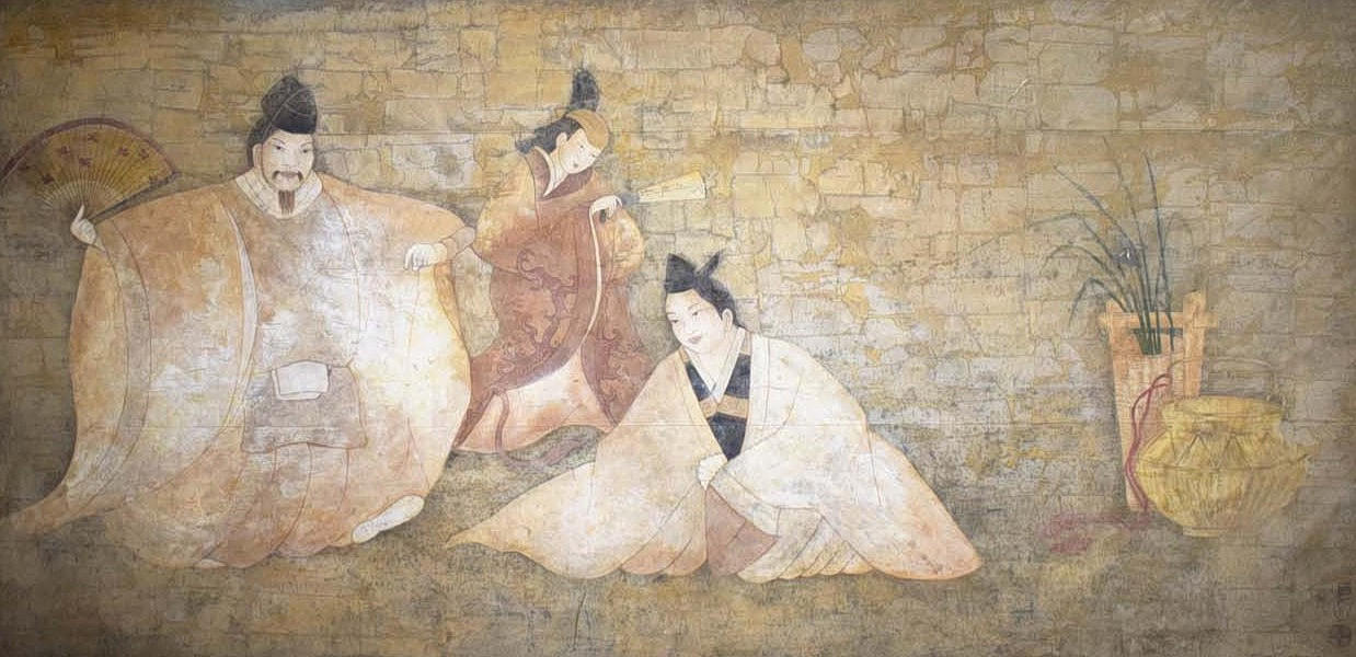 ETT MYCKET STORT JAPANSKT KONSTVERK MED MÖJLIGEN SHIMAZU-KLANEN DAIMYO ...