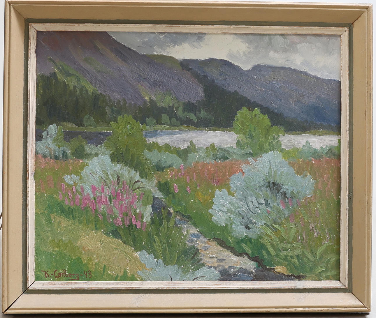 OIDENTIFIERAD KONSTNÄR. Oil on panel, blooming mountain landscape ...