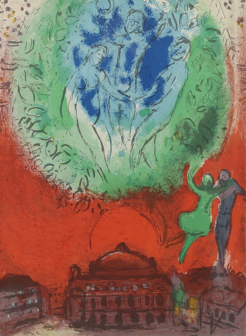 AFTER MARC CHAGALL. Colour lithograph, “L'opéra”, unsigned, likely from ...