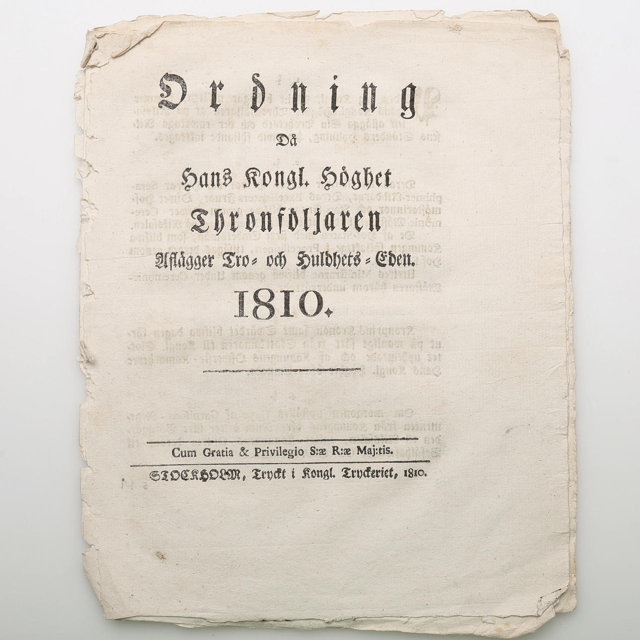 AXEL VON FERSEN. ORDER THEN HIS CONGRATS. HIS HIGHNESS THE SUCCESSOR OF ...