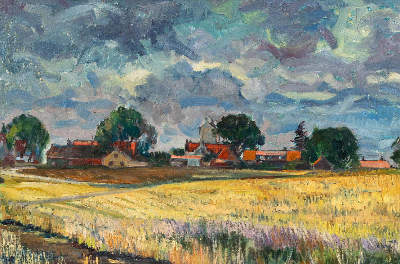 VICTOR BERG (ESTLAND 1917-1980). House in landscape, oil on panel ...