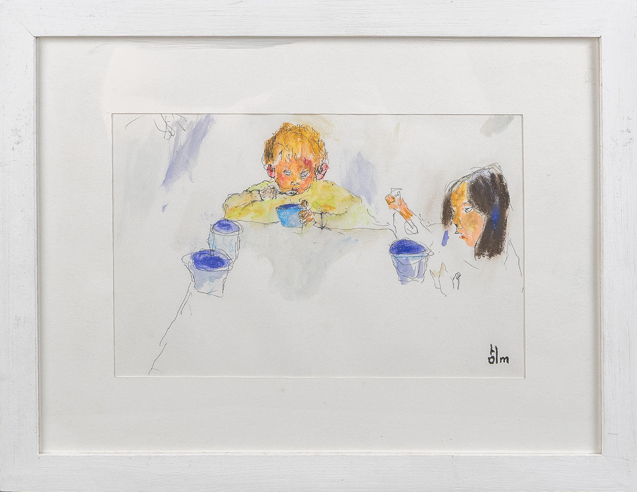 JAN HOLM (1961-2007). Barn vid bordet. Konst - Måleri - Auctionet