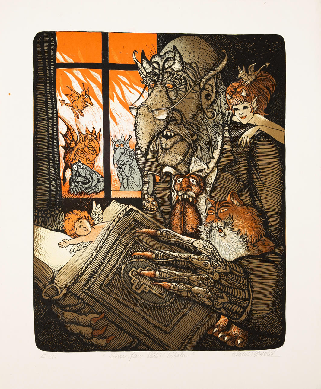 HANS ARNOLD. “Who the hell reads the bible”, color lithograph, sample ...