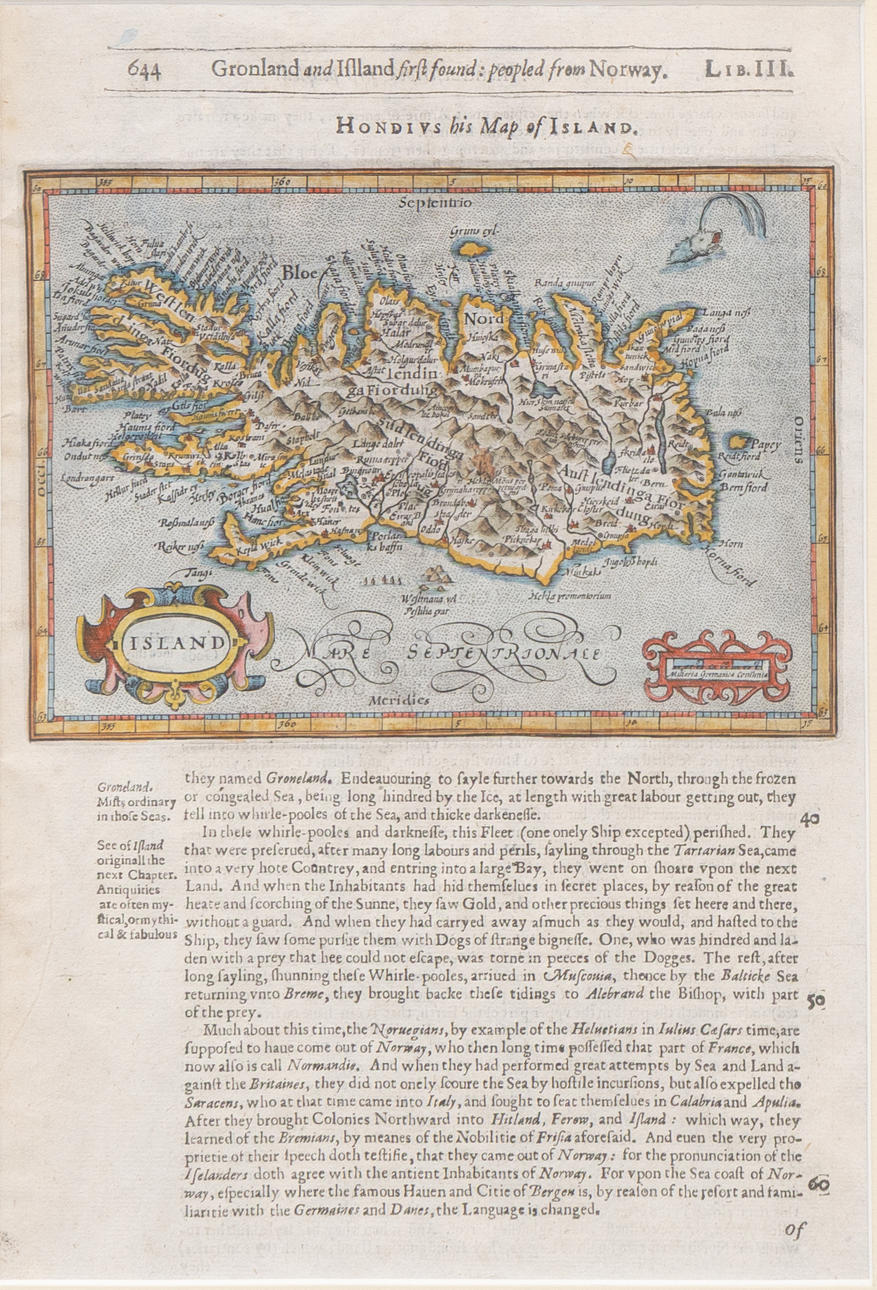 HENRICUS HONDIUS (NEDERLÄNDERNA, 1597-1651). EFTER. Karta över Island ...