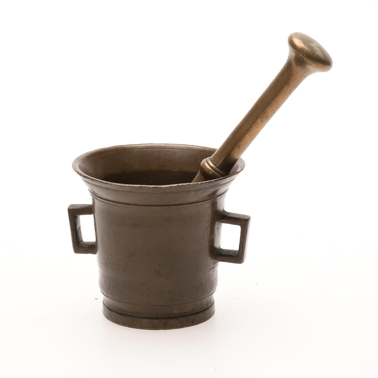 MORTAR with PESTLE. Beautifully patinated bronze mortar with brass ...