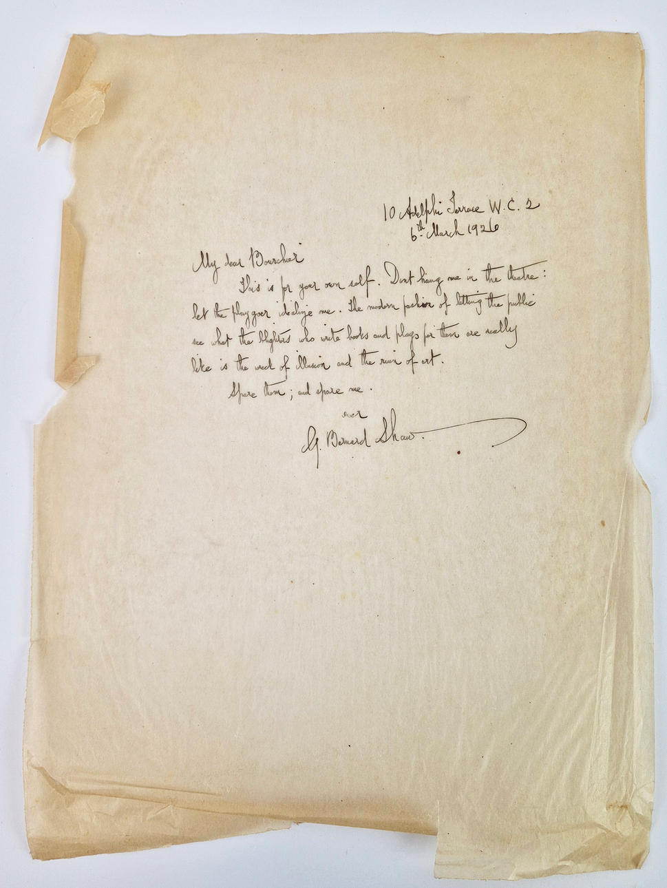 GEORGE BERNARD SHAW, SIGNED LETTER TO ARTHUR BOURCHIER (3). Books, Maps ...